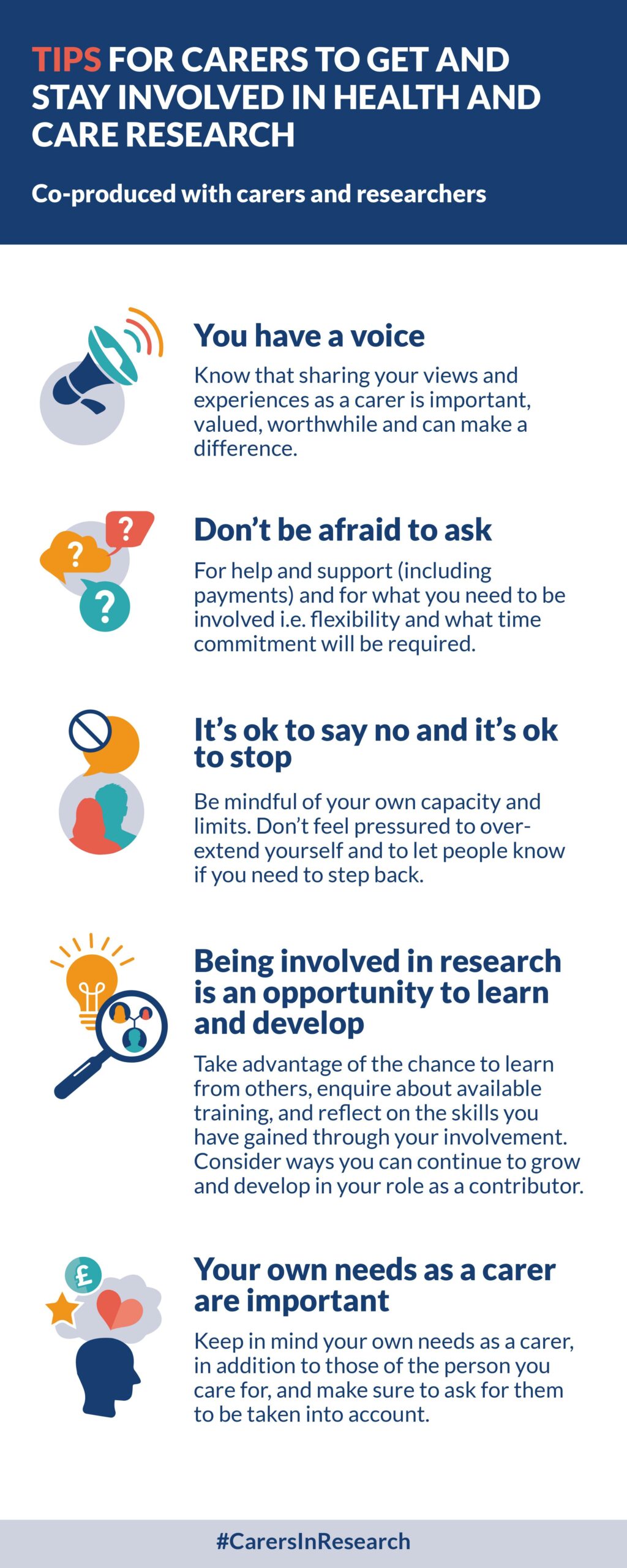 Tips for carers to get and stay involved in health and care research